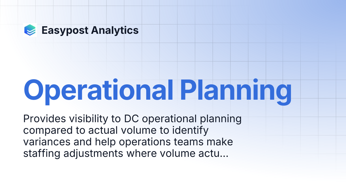 Operational Planning | Easypost Analytics